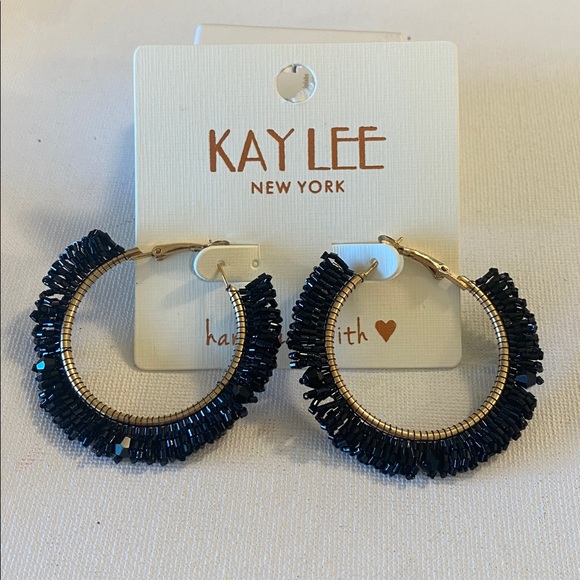 Kay Lee | Jewelry | Kay Lee New York Black And Gold Hoop Earrings New ...